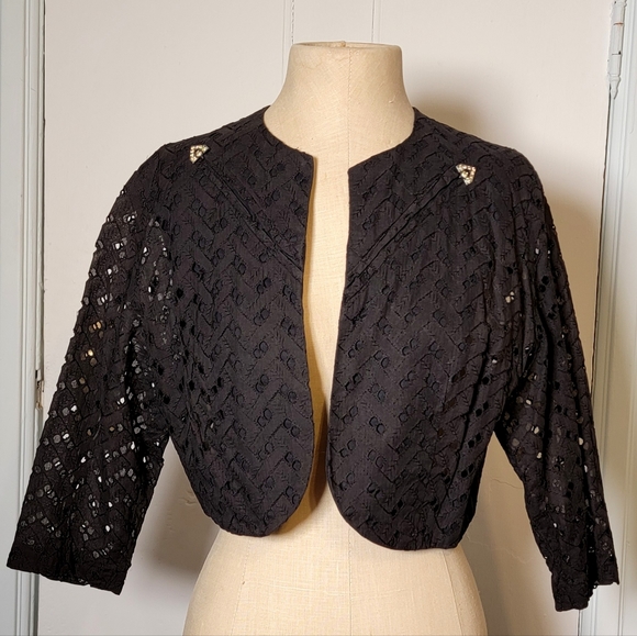 Vintage | Jackets & Coats | Vintage Unmarked Black Eyelet Jacketshrug ...